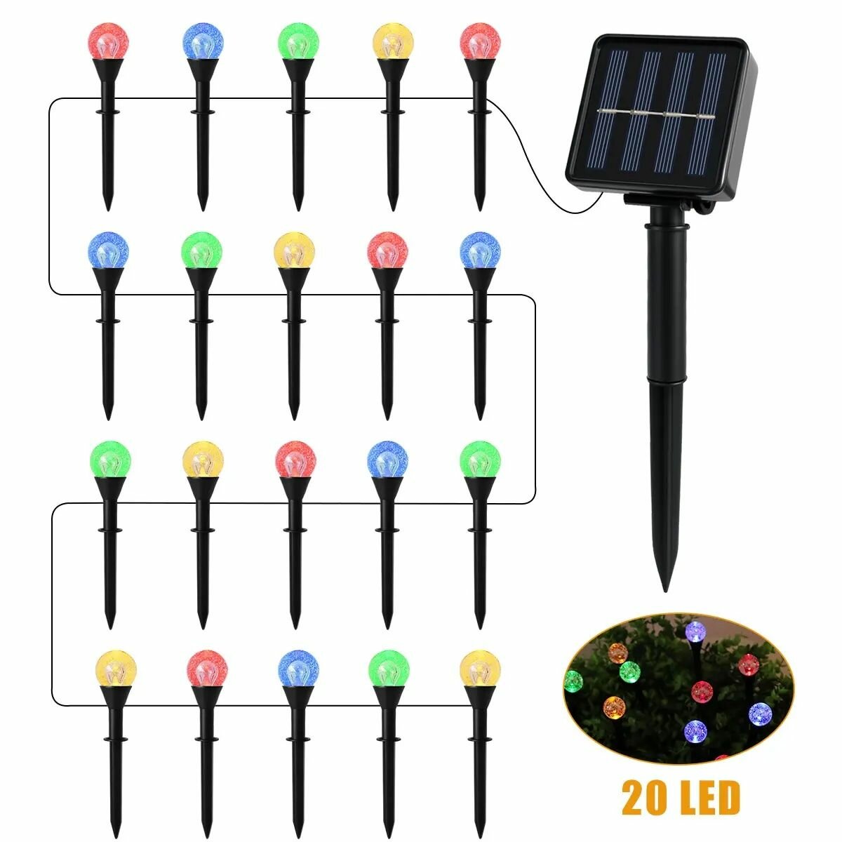 Солнечные световые украшения в форме пузырьковых шариков длиной 6,1 м, наружные кристаллические глобусные световые гирлянды для газона, 8 режимов, 20LEDs красочные, для декора сада, дороги