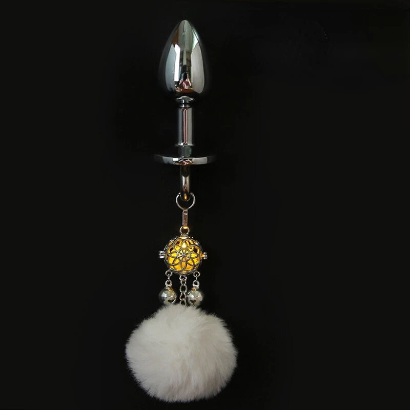 Анальная пробка, светящаяся со светоотражающими элементами и колокольчиком, милый warm light-M