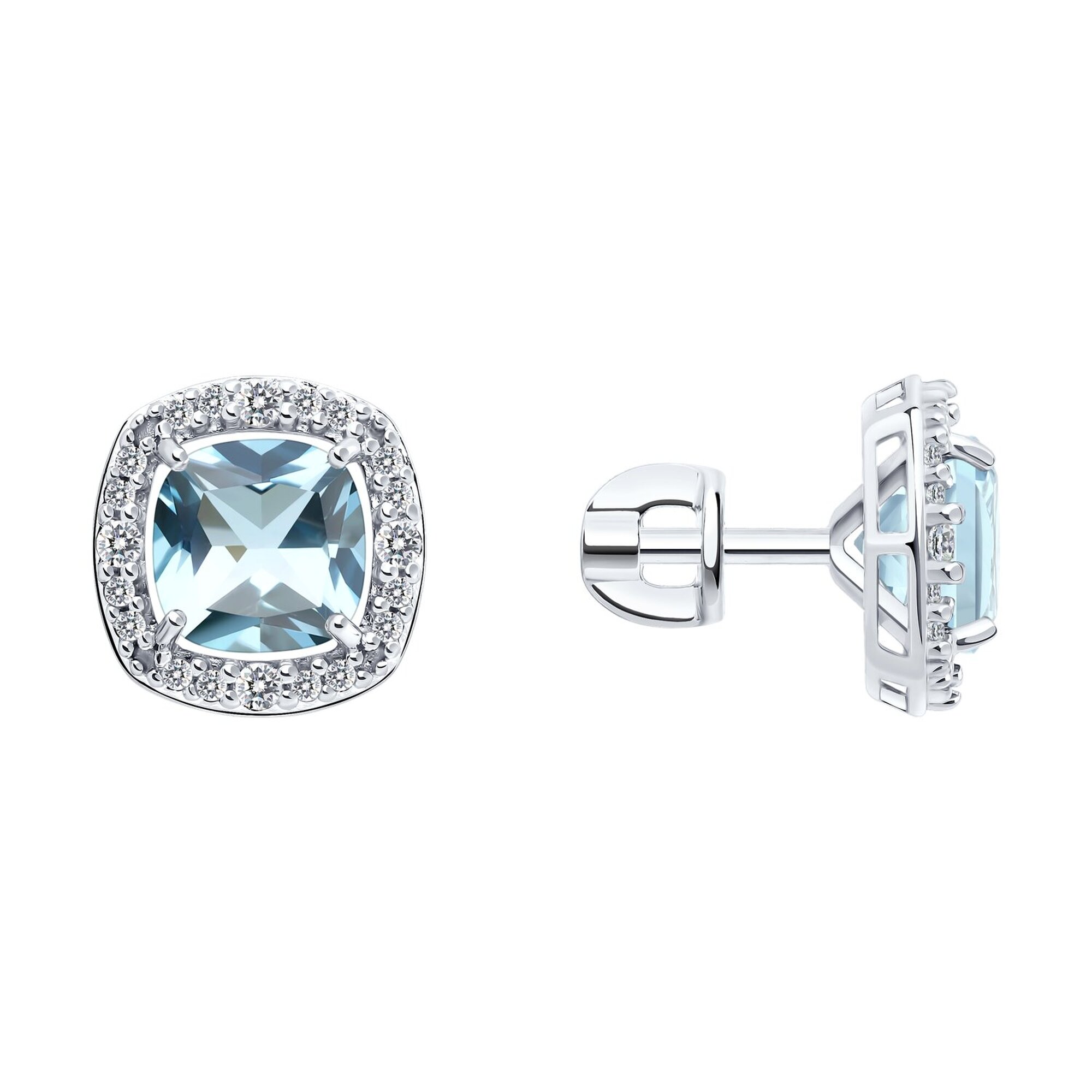 Серьги, серебро, 925 проба, родирование, топаз, фианит