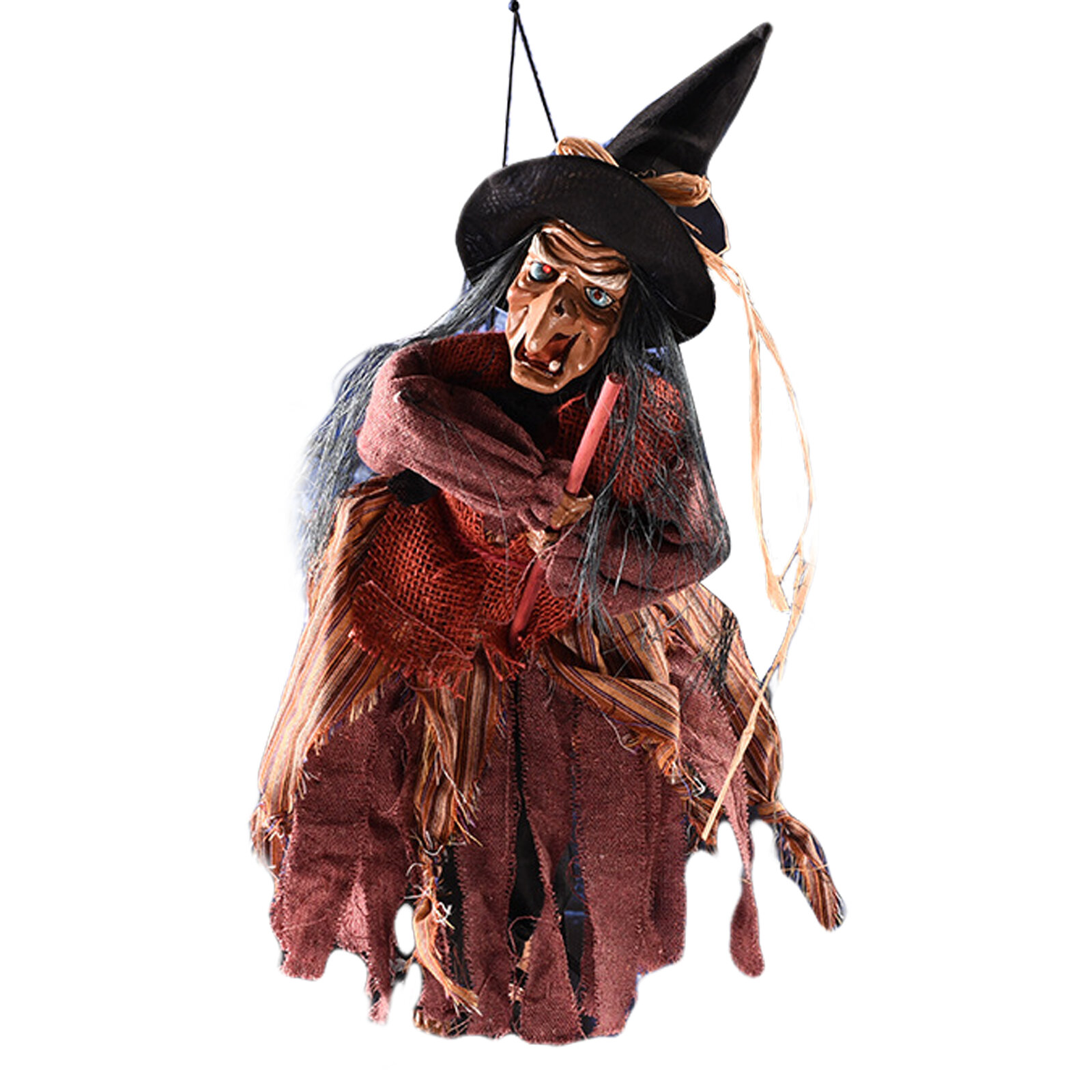 Halloween Hanging Witch Decoration Touch Voice Control Red LED Light Plastic Cotton Electronic component 25*75cm 1 piece for Halloween Home Restaurant Bar Party Indoor Outdoor Decoration