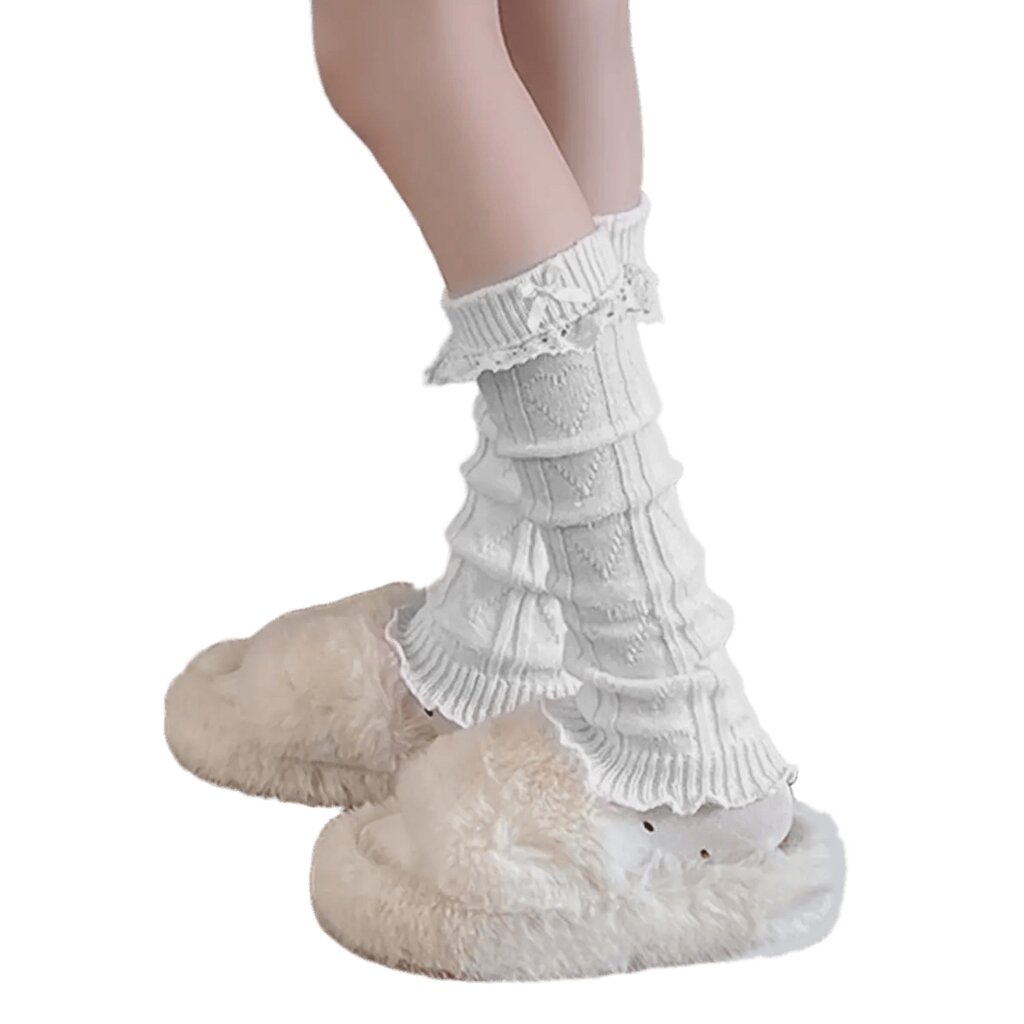 Милые носки без голеностопов с кружевной отделкой, вязаные гетры, чехлы с бантиками для женщин
