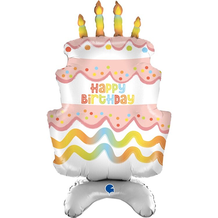 Воздушный шарик КНР фигура, Happy Birthday, торт со свечками, фольгированный