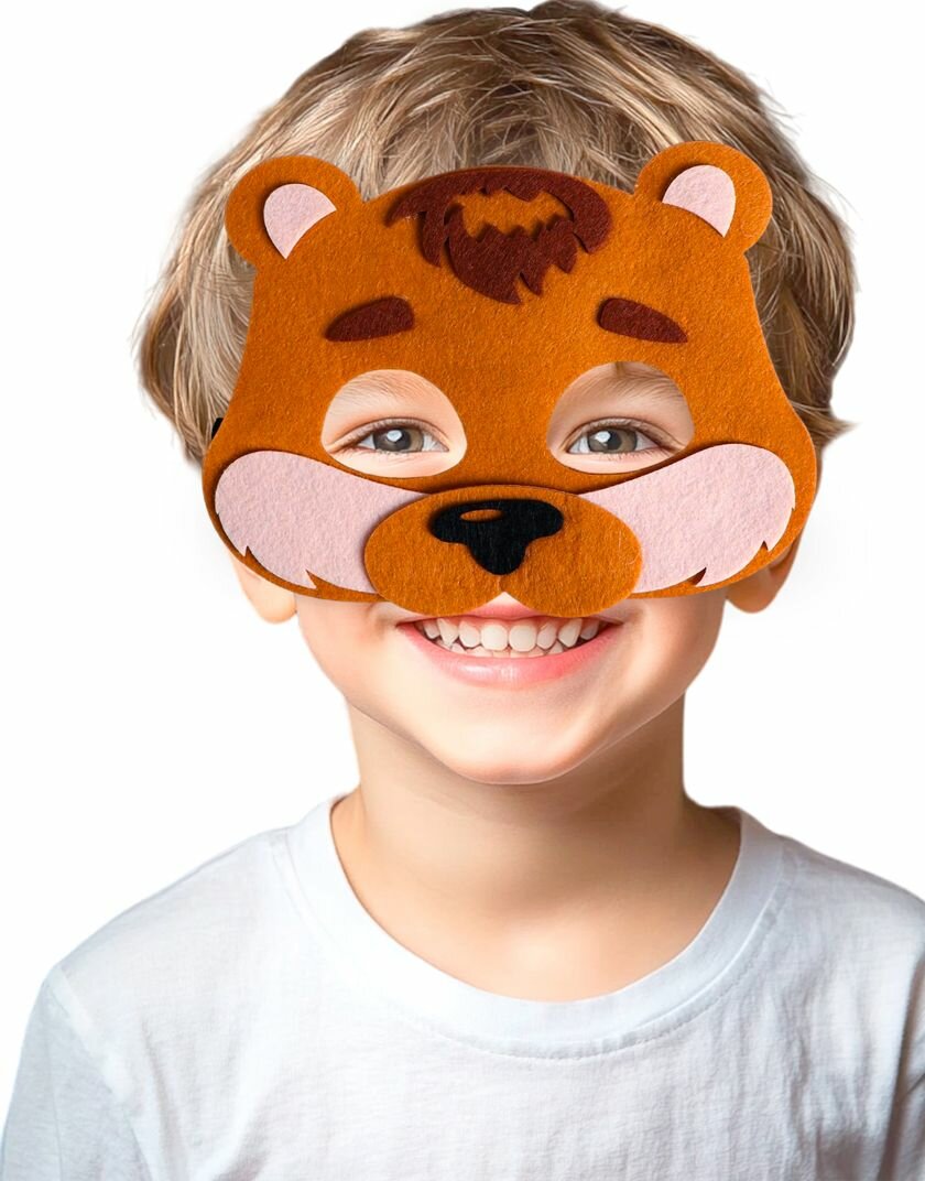 Маска карнавальная из фетра "Медвежонок" на резинке для детей, аксессуар для сюжетно-ролевых игр и детских праздников