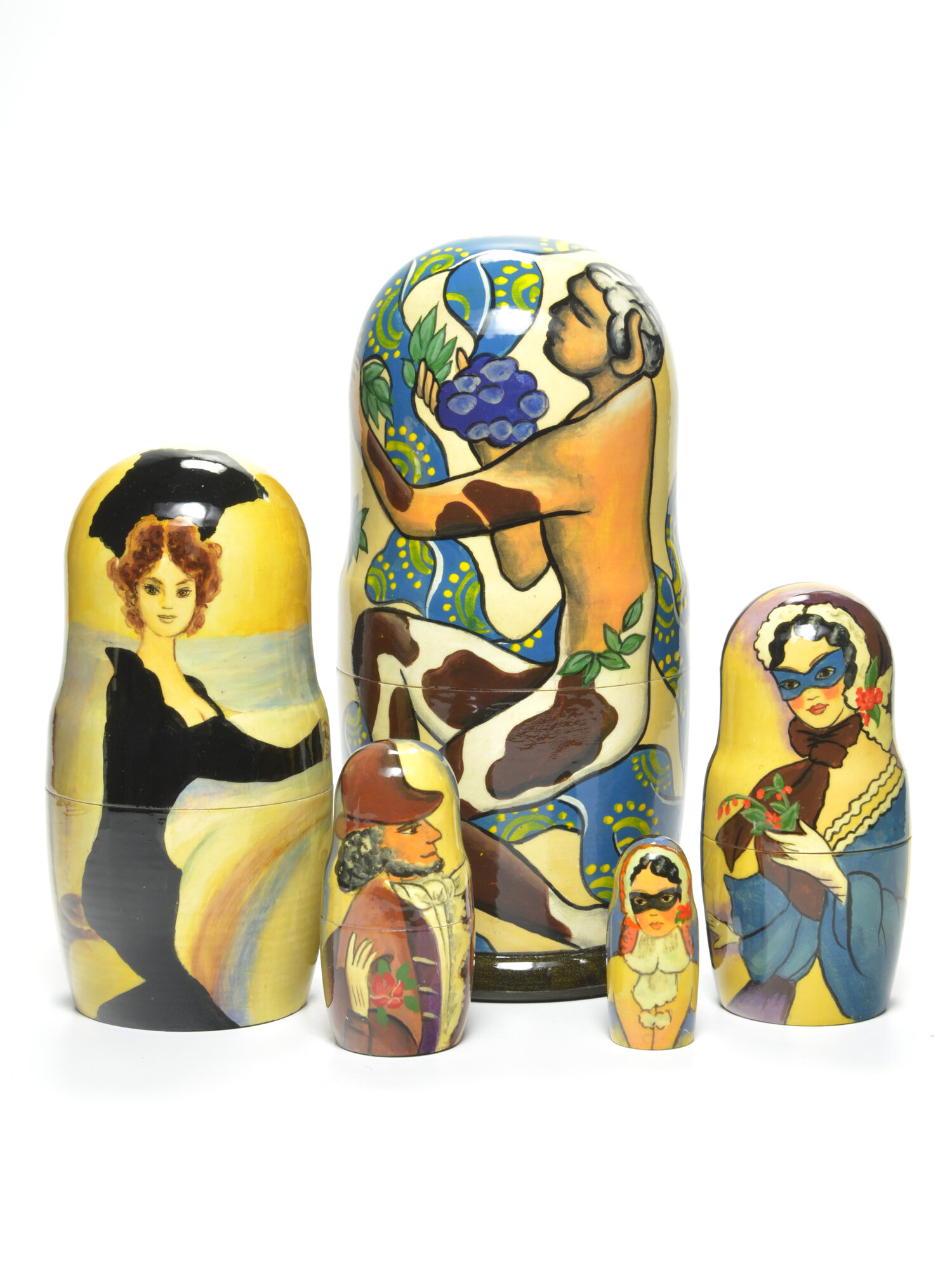 Лев Бакст "Послеполуденный отдых фавна". Матрешка (5) авторская роспись. 5 кукол. 18 см.