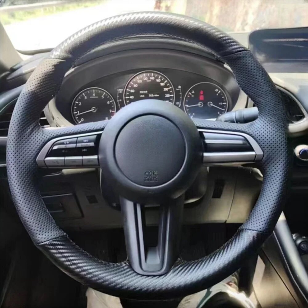 Чехол на руль Mazda CX30/3/Axela, кожа, Black Thread