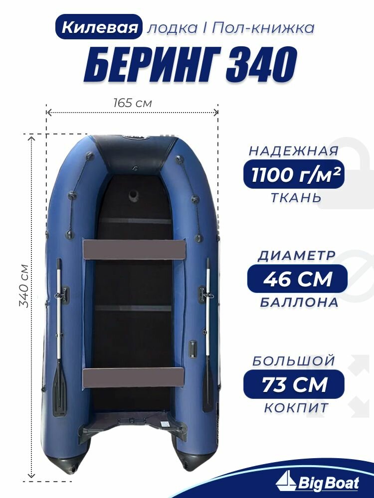 Надувная, под мотор лодка из ПВХ для рыбалки Bering (Беринг) 340К пол-книжка
