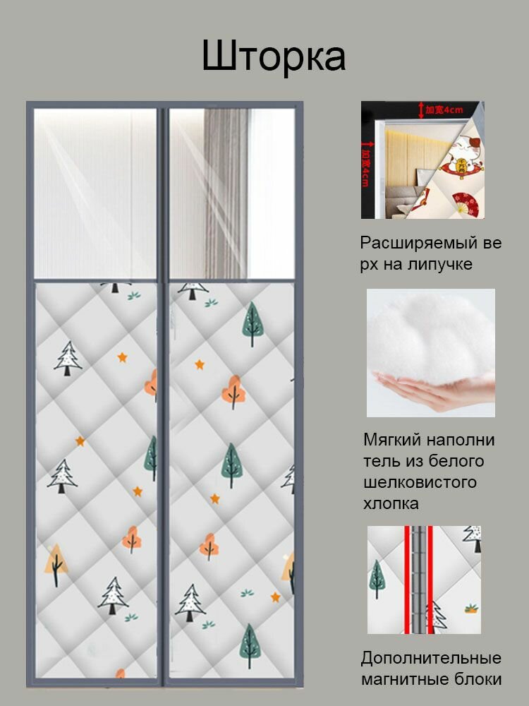 Боковая утепленная штора для двери Зимняя портьера с шумоизоляцией и самозакрыванием