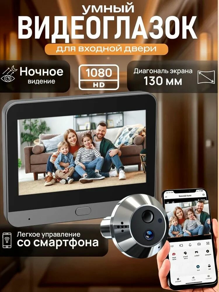 Tuya, камера для входной двери с wi-fi двусторонней связью, датчик движения