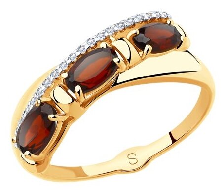 Кольцо, красное золото, 585 проба, гранат