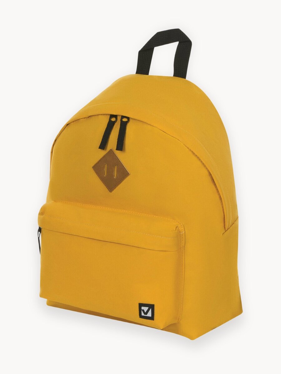 Рюкзак (ранец) женский, мужской, школьный, подростковый городской, один тон, Brauberg желтый, 20 л, 41х32х14 cм, 225378