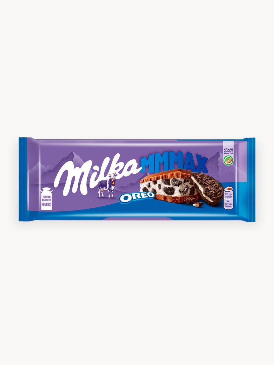 Шоколад молочный «милка мммах» (мммакс) С начинкой со вкусом ванили И кусочками печенья «орео» 253 гр