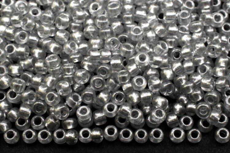 Бисер чешский PRECIOSA круглый 10/0 18908 прозрачный, серебряная металлизированная линия внутри, 5 грамм