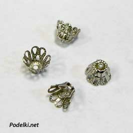 Фурнитура для бижутерии Крепежная шапочка штампованная Колокольчик DC003-02 серебряный цвет 7x5 мм, цена за 100 шт.