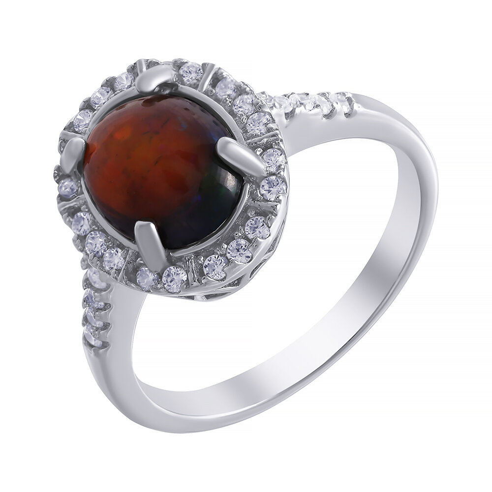 Кольцо, серебро, 925 проба, фианит, опал