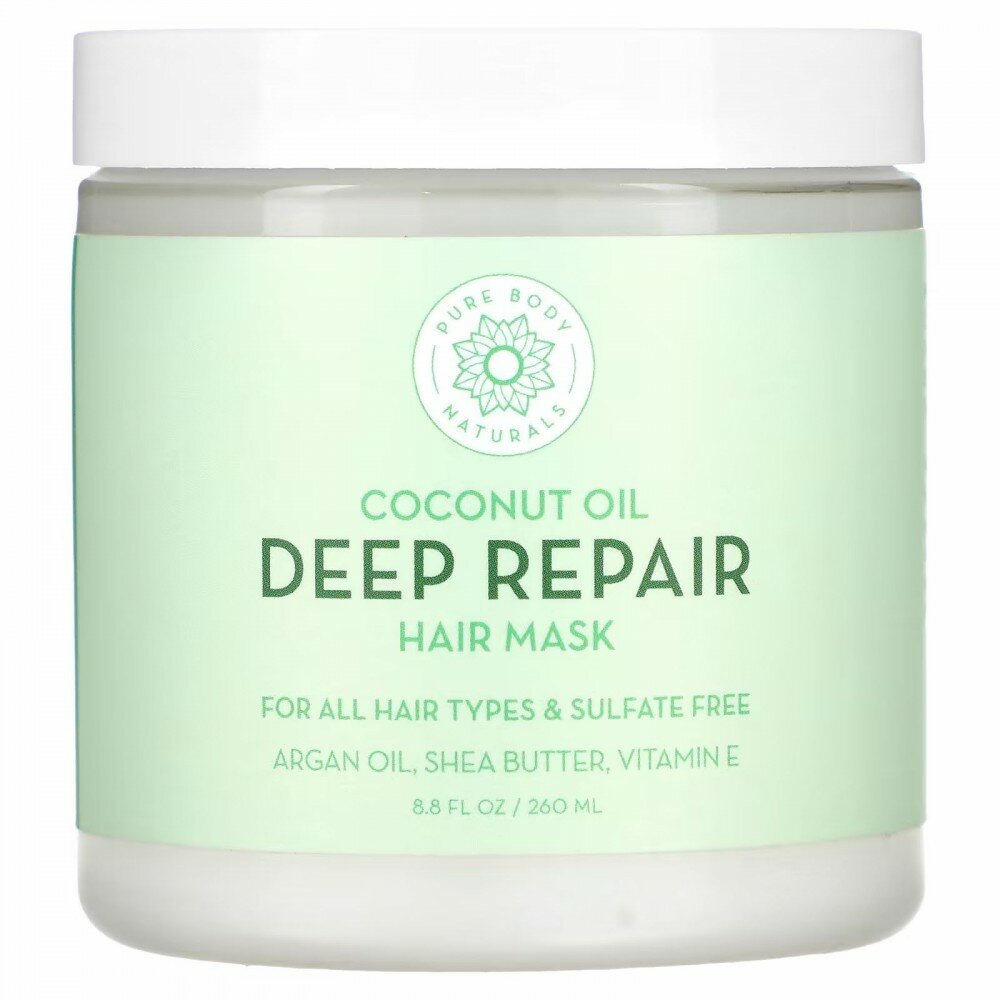 Pure Body Naturals, маска для глубокого восстановления волос с кокосовым маслом, 260 мл (8,8 жидк. унции)