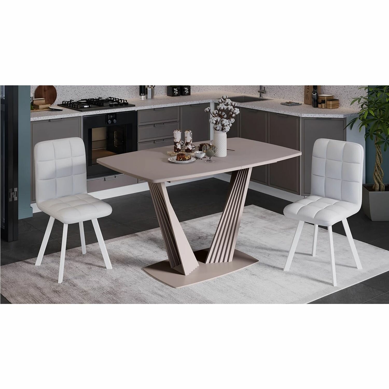 Стол кухонный обеденный раздвижной Капучино Матовый/Стекло Матовое Капучино, Фабио, 130х80х75 см