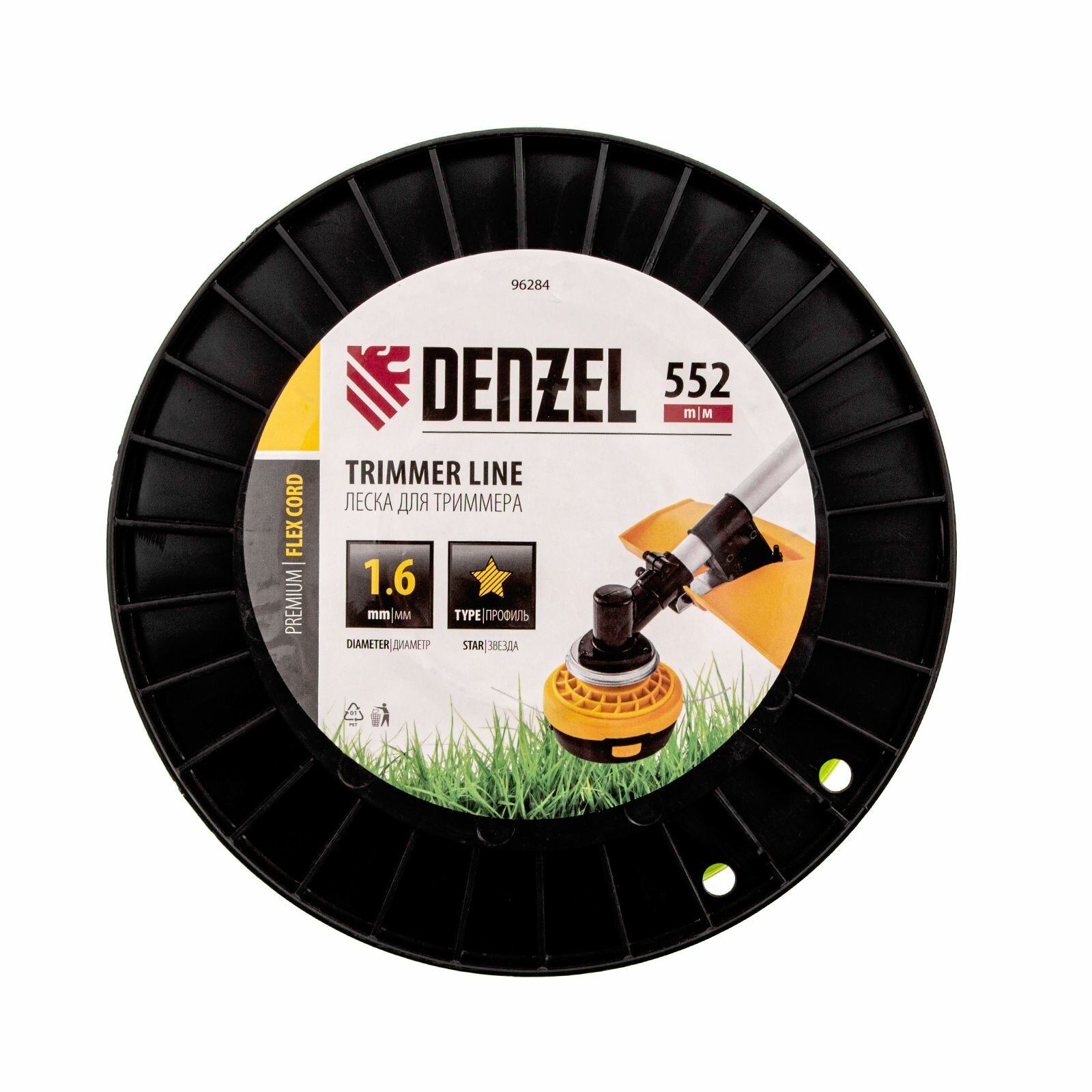 Леска для триммера звезда, 1,6мм х 552м, на DIN катушке FLEX CORD, Denzel, 96284
