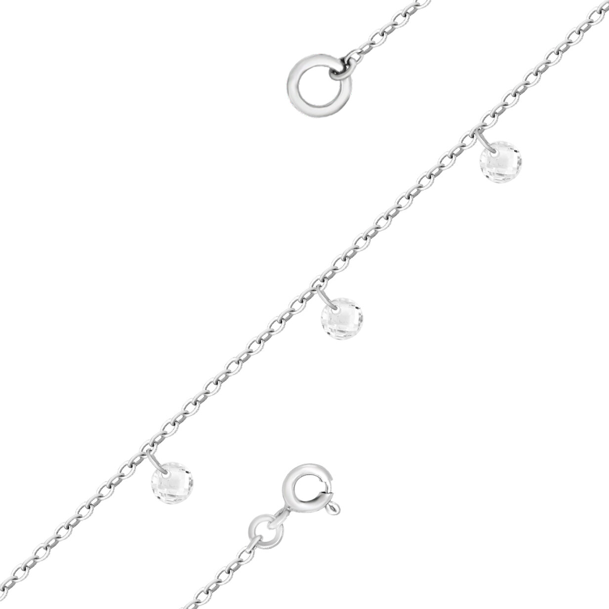 Браслет-цепочка, серебро, 925 проба, родирование, фианит