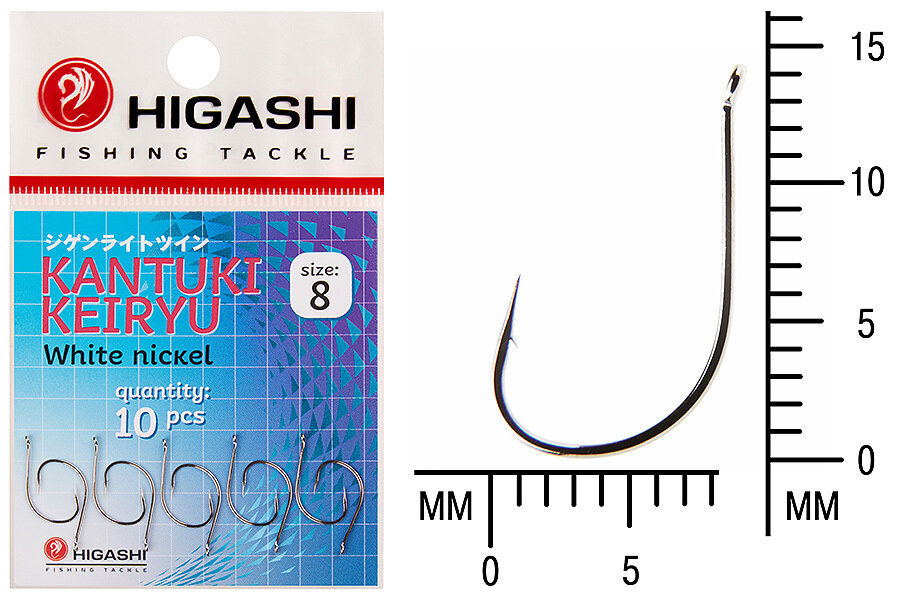 Higashi Крючки рыболовные Kantuki Keiryu #8 White nickel, 10 шт/уп