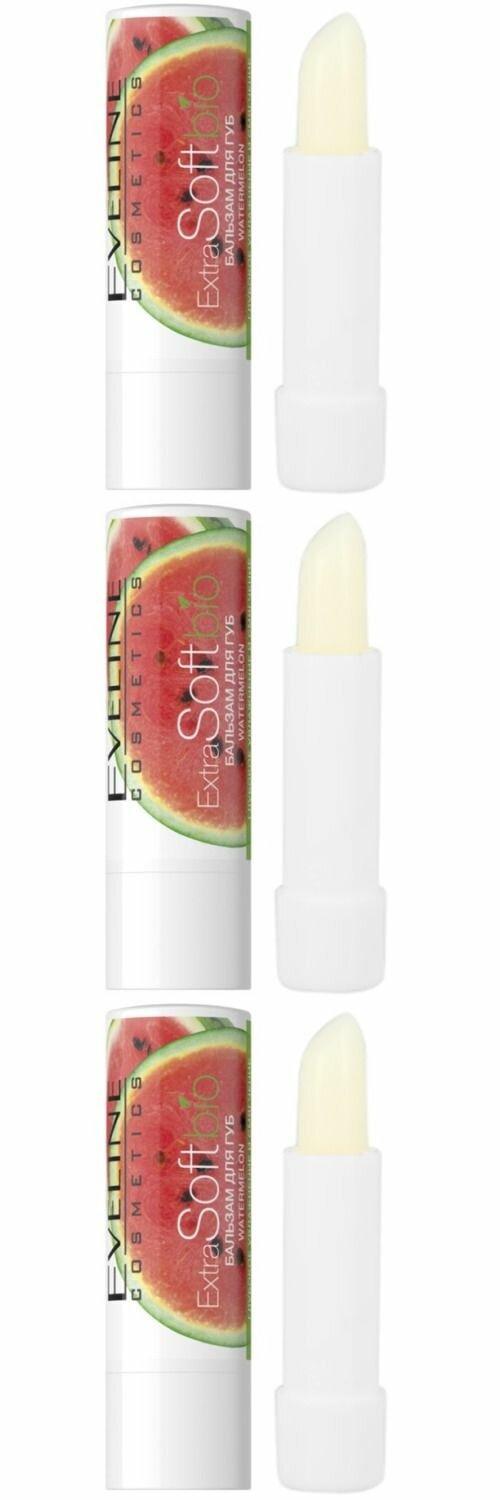 Eveline Cosmetics Бальзам для губ Extra Soft bio Watermelon, 3 шт.