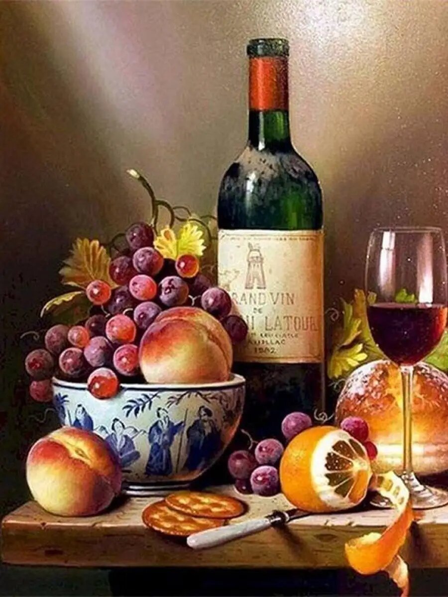 Алмазная мозаика на подрамнике/Картина стразами "Натюрморт" 50х65, сложность 5, 30 цветов