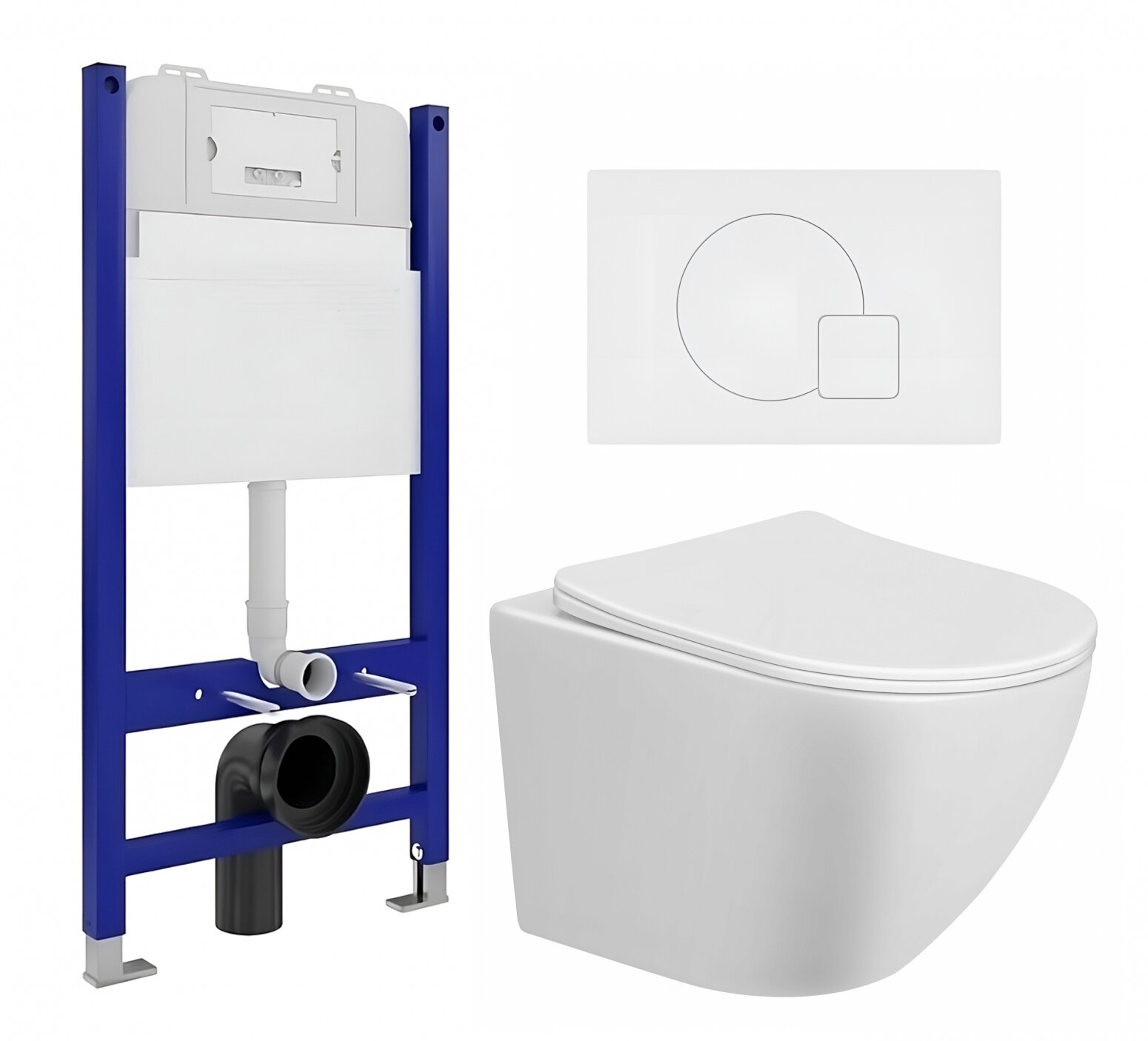 Комплект 3 в 1 инсталляция Enio Tecnico 50 EN8050050 + Унитаз подвесной Taliente Amato AM25010 + кнопка белая матовая Geometria