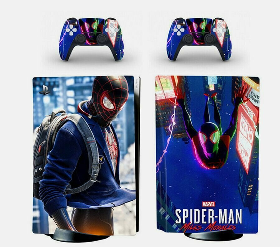 Наклейка виниловая защитная на игровую консоль Sony PlayStation 5 Fat Disc Edition, Человек паук-7, полный комплект с геймпадами