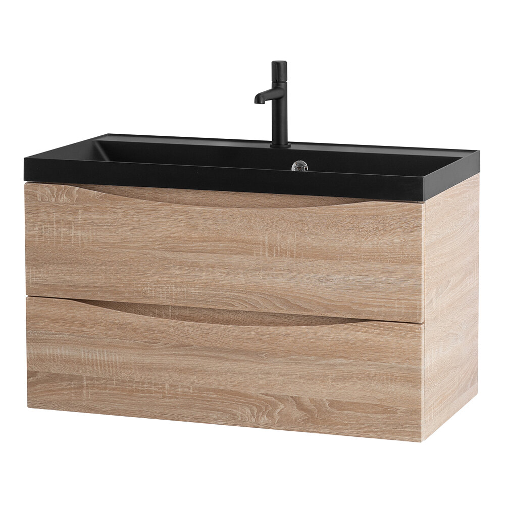 Тумба с раковиной BelBagno Marino 800-2C-SO-WO-P Rovere Bianco/Nero