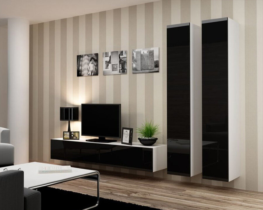 Гостиная Виго 4 МДФ (черная) / Белый Фасадный 0101 NEW 260x42x180 см, черный, белый фасадный GOODFORM