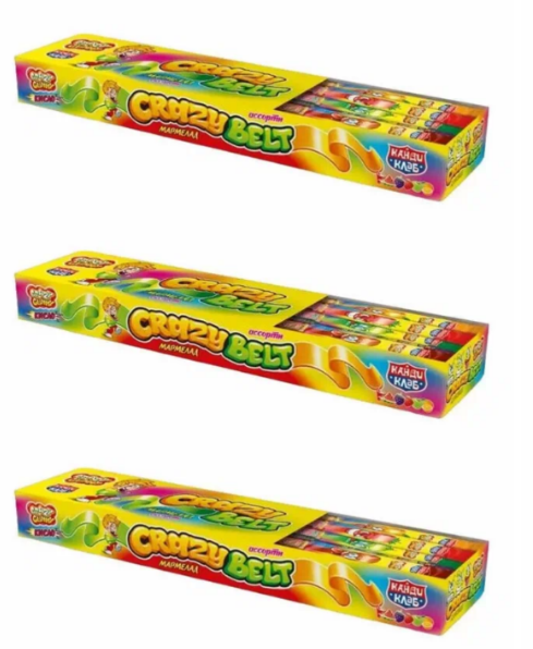 Мармелад Канди Клаб Crazy Gummy Crazy Belt Кислые ремешки Тутти-фрутти, 15 гр, 54 шт, 3 уп