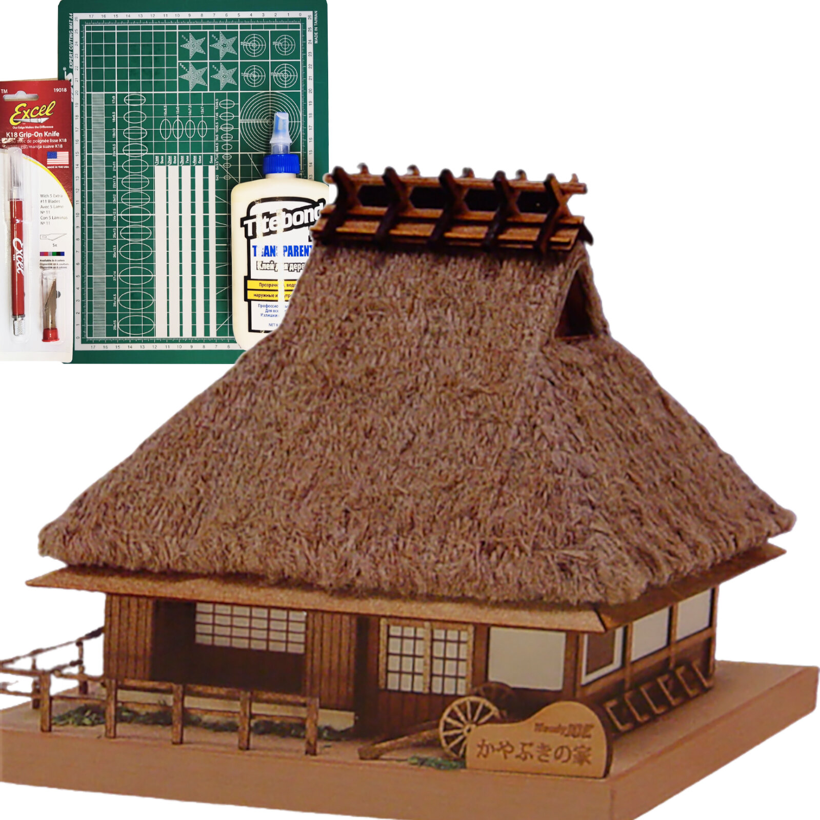 Сборная модель от Woody Joe, дом Kayabuki-No-Ie, 150х120х120 мм, М.1:150, подарочный набор с инструментами и клеем