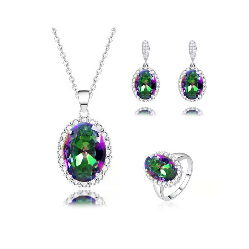 Комплект бижутерии: браслет, серьги, колье, циркон