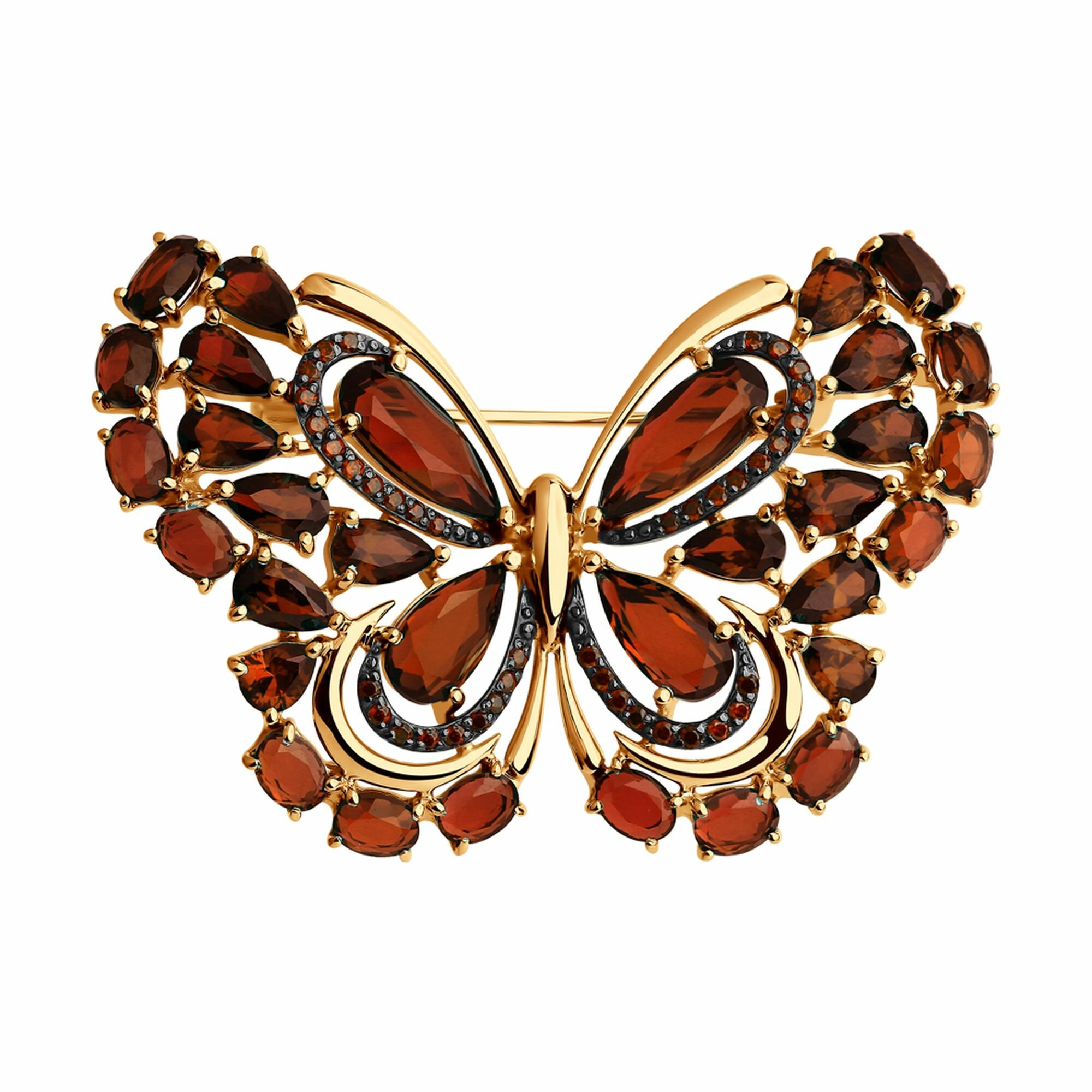 Брошь, красное золото, 585 проба, фианит, гранат