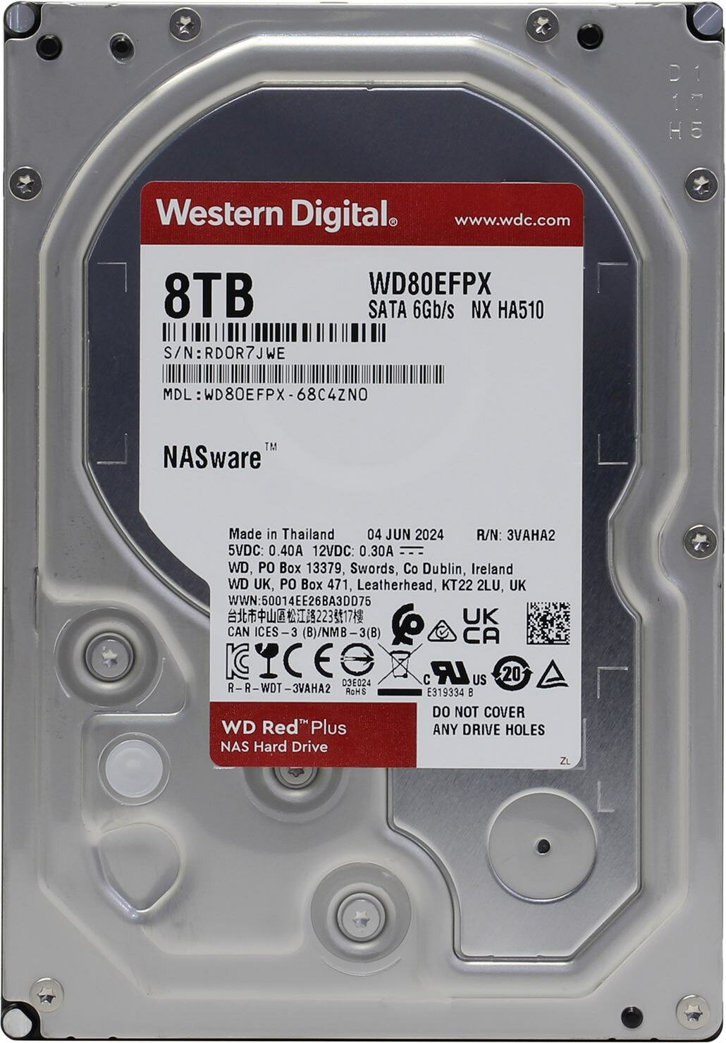 Western Digital Жесткий диск 8ТБ Western Digital Red Plus WD80EFPX, 5640об./мин, 256МБ (SATA III) (oem)