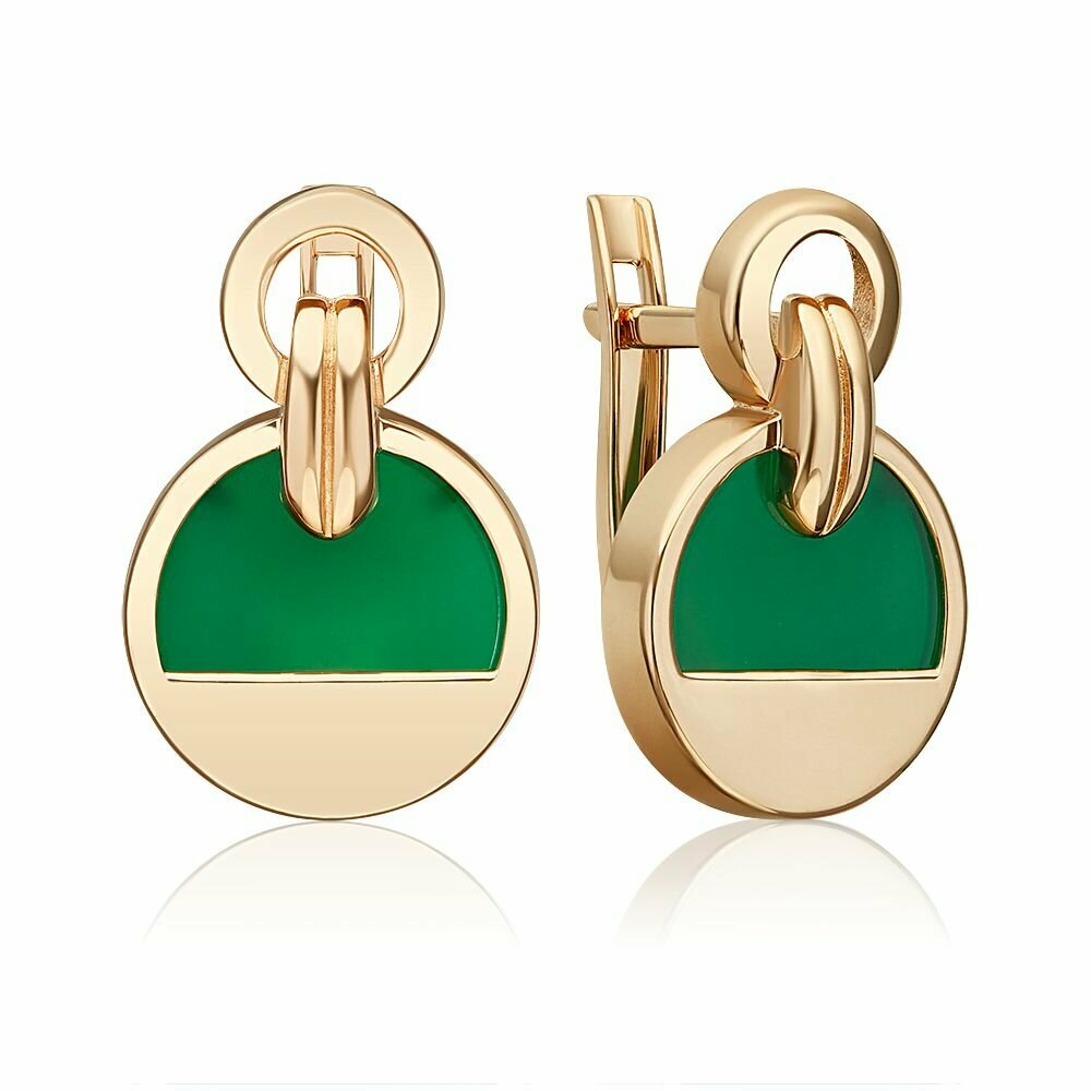 Серьги, красное золото, 585 проба, агат