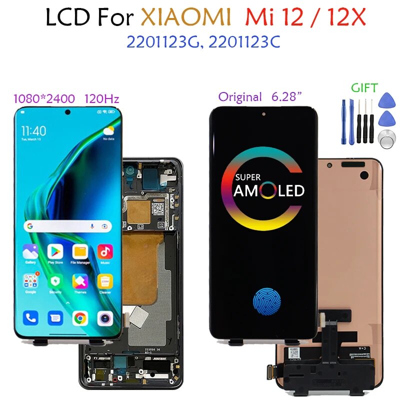 Оригинальный Amoled для Xiaomi 12 Mi 12, сенсорный экран Mi12 2201123G, 2201123C, ЖК-дисплей, замена Mi 12X Mi12X 21123ac, 2112123AG