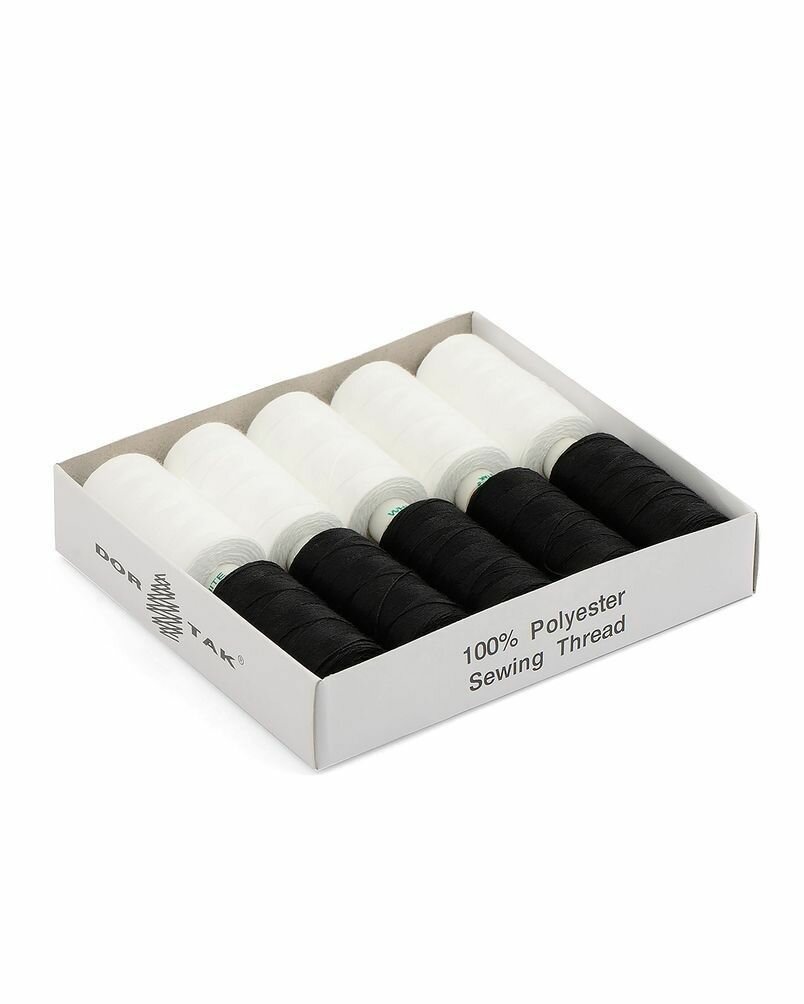 Нитки черные и белые, DOR TAK 40/2 366м 10штук