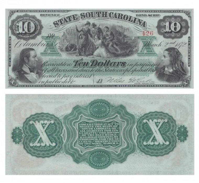 10 долларов 1872 США, штат Южная Каролина, сувенирная копия, банкноты и купюры редкие коллекционные