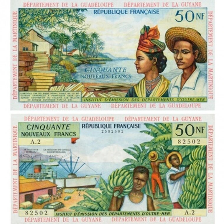 50 новых франков 1964 Французские Антильские острова, сувенирная копия, банкноты и купюры редкие коллекционные