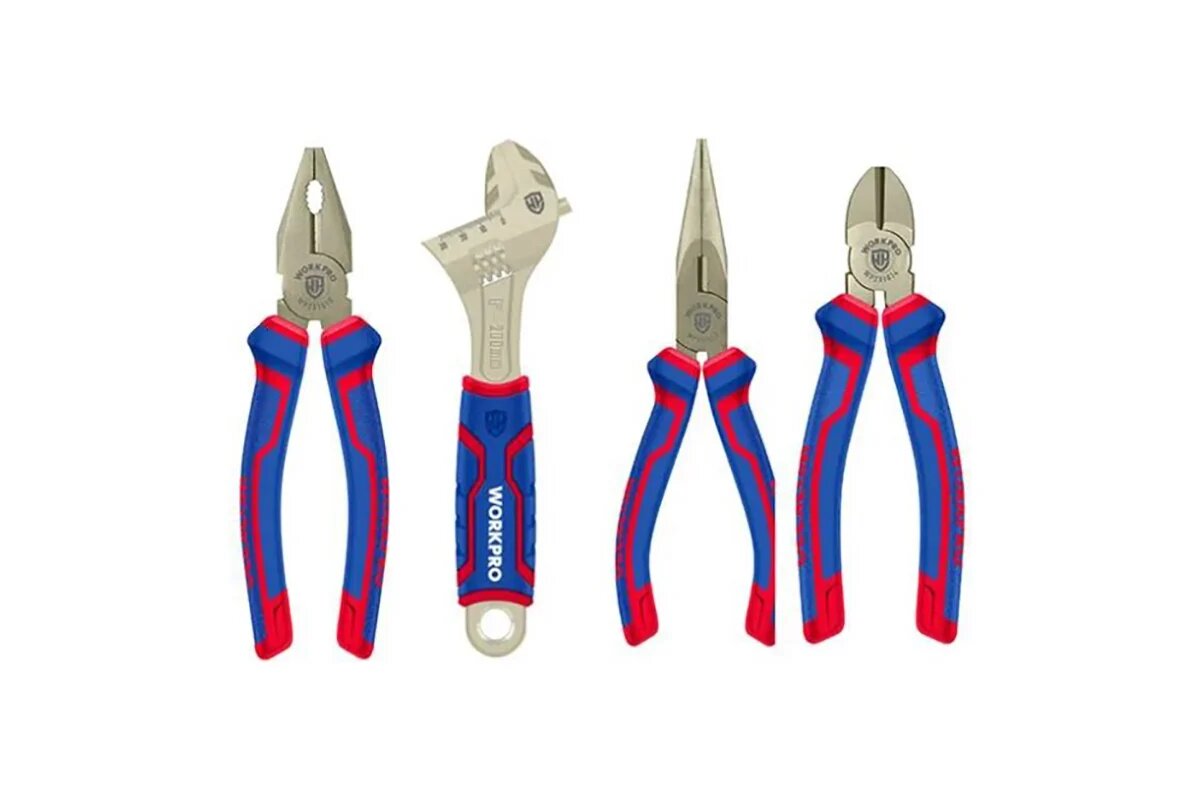 WORKPRO набор инструментов WP201009разводной ключ, длинногубцы, бокорезы, пассатижи 4шт