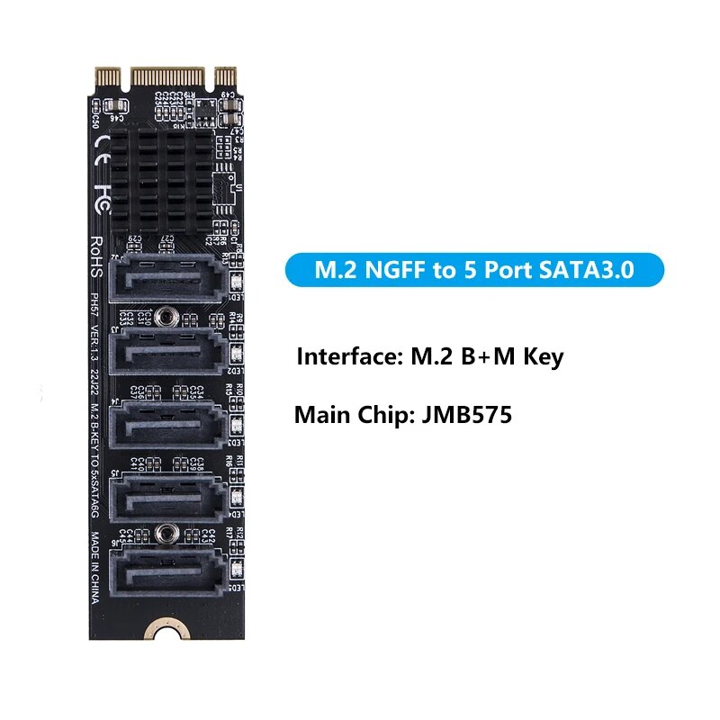 REM.AI Адаптер M.2 к SATA NGFF to 5HDD JMB575