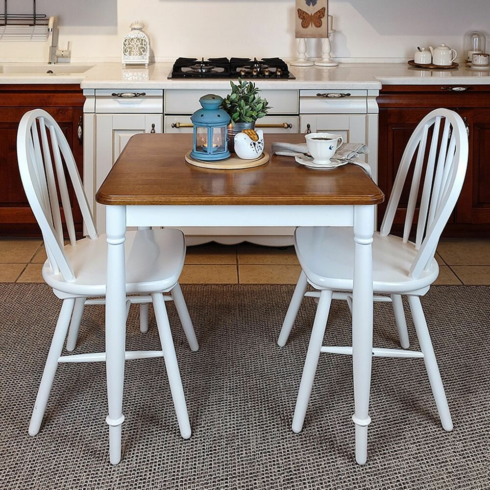 Стол нераздвижной "альянс 720х720" (Белая эмаль / Орех), Массив березы, Квадратный, 4 ножки, ЭкоМебель