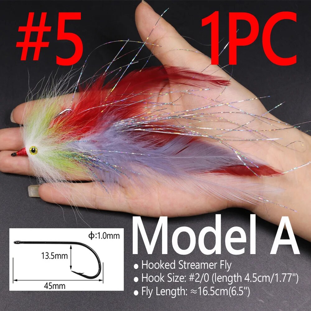 Bimoo Мушка-стример для морской рыбалки #2/0 Красный, 1PC Model A Color 5