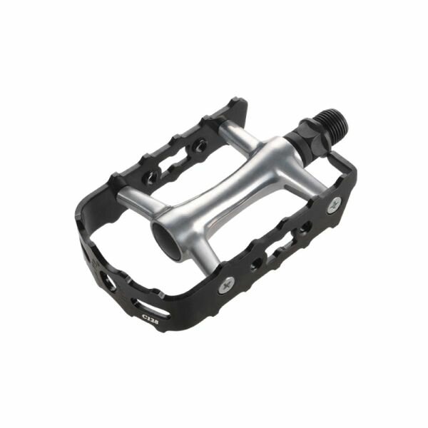 Педали велосипедные WELLGO C128, платформ, стальные, с алюмин. ободом, ось Cr-Mo с герм. подшипником, черно-серебр.