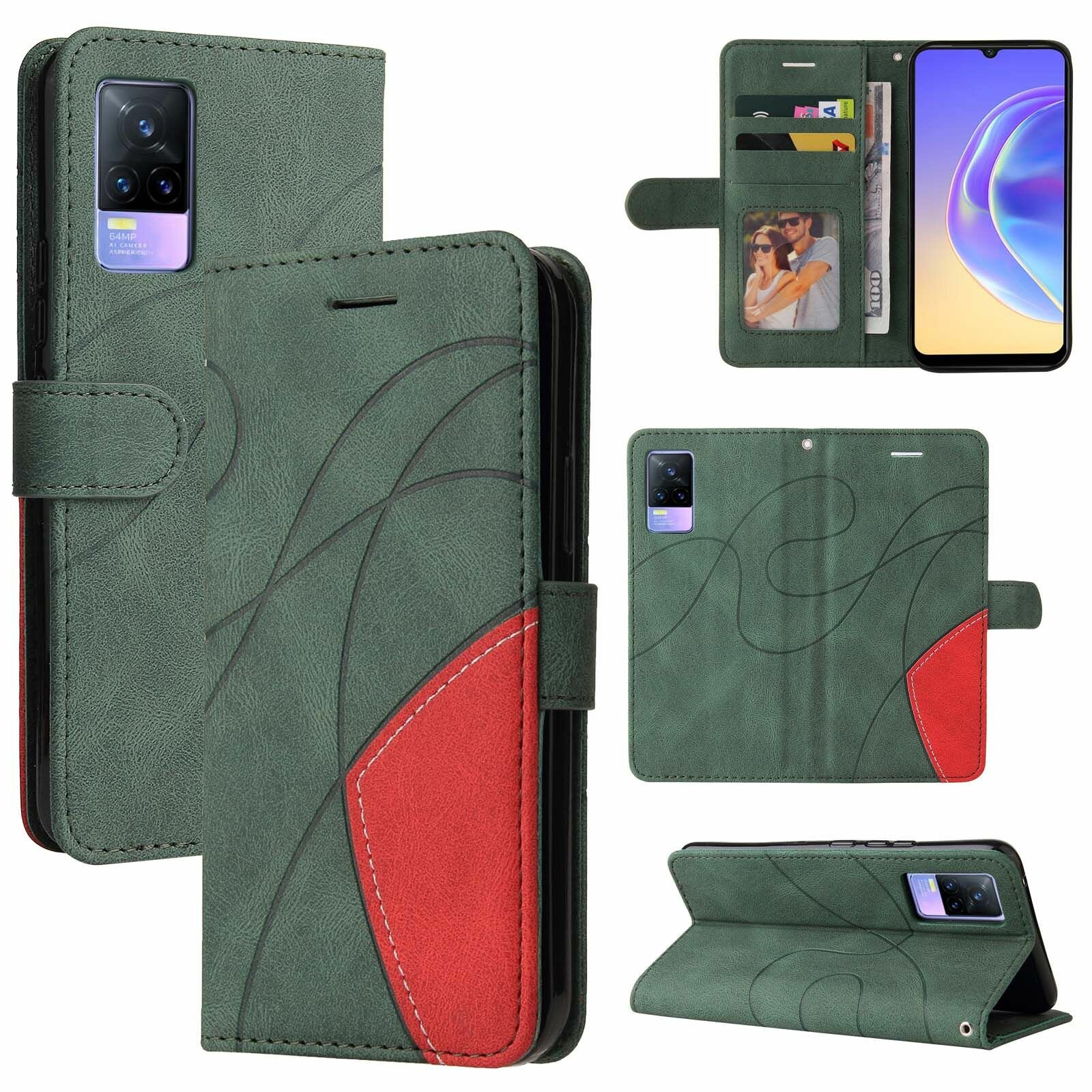 YIKATU Чехол Книжка Для VIVO V21E 4G(Виво V21E 4G) Магнитной Застежкой Хлятиком И Отделением Под Карты Кожаный