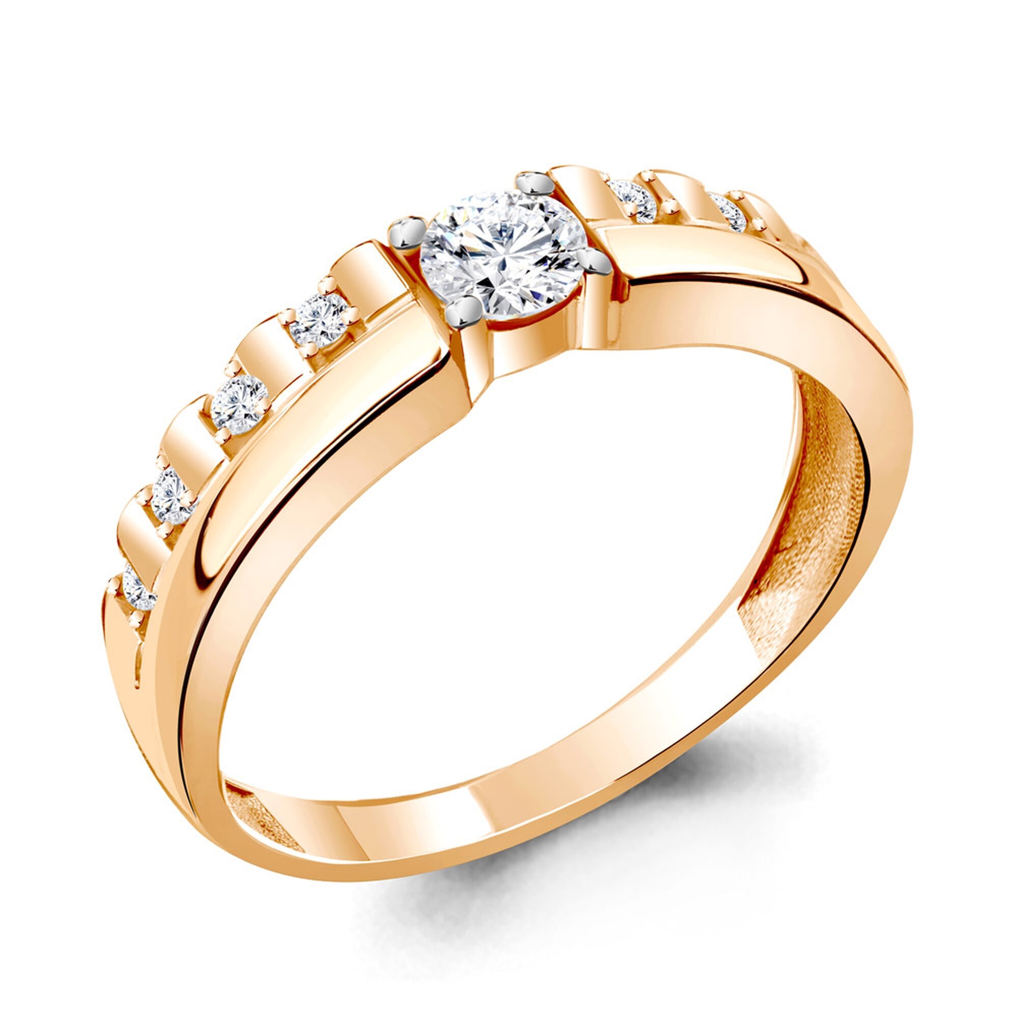 Кольцо, красное золото, 585 проба, фианит