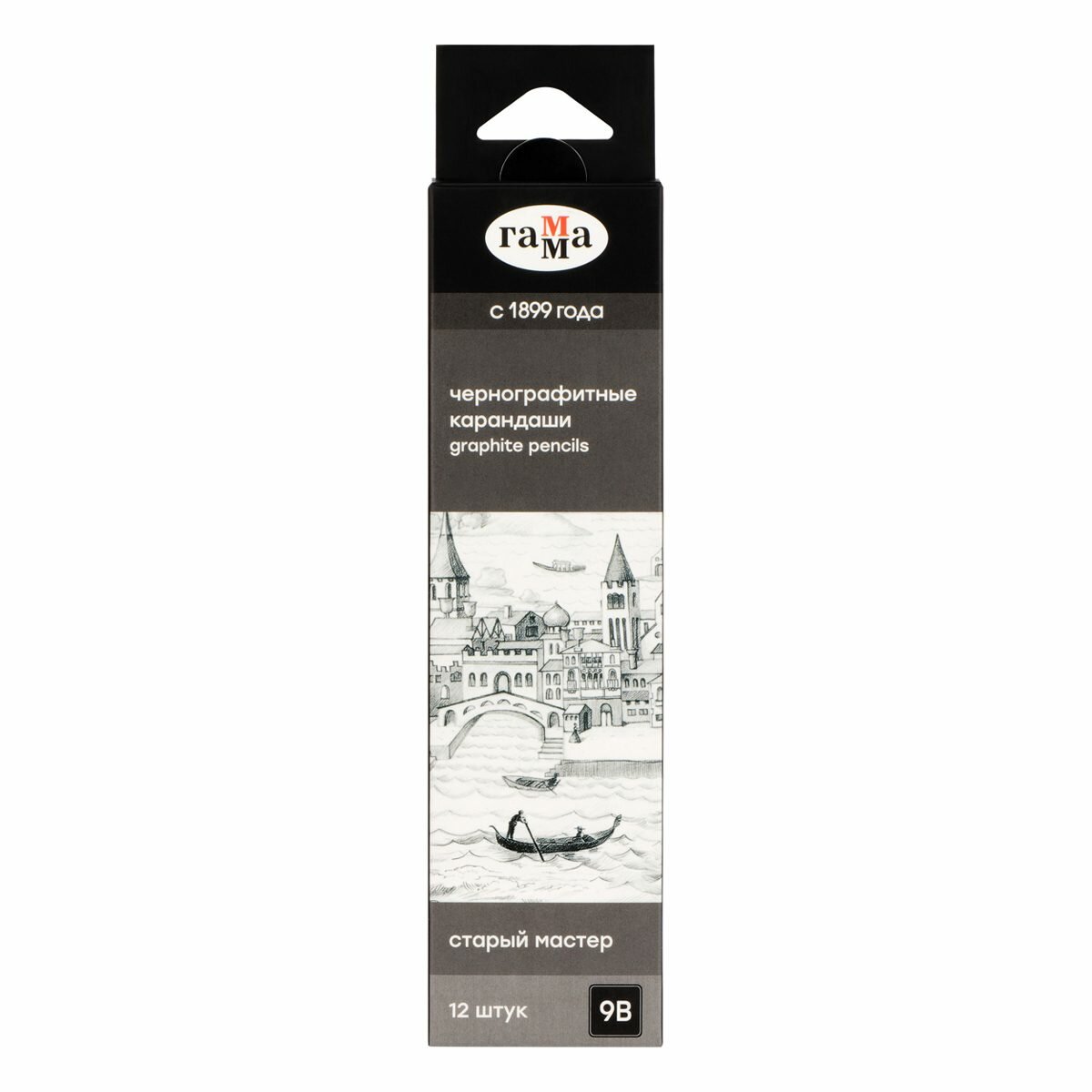Карандаш чернографитный Гамма "Старый мастер" (9B, заточенный) (170322_9B), 12шт.