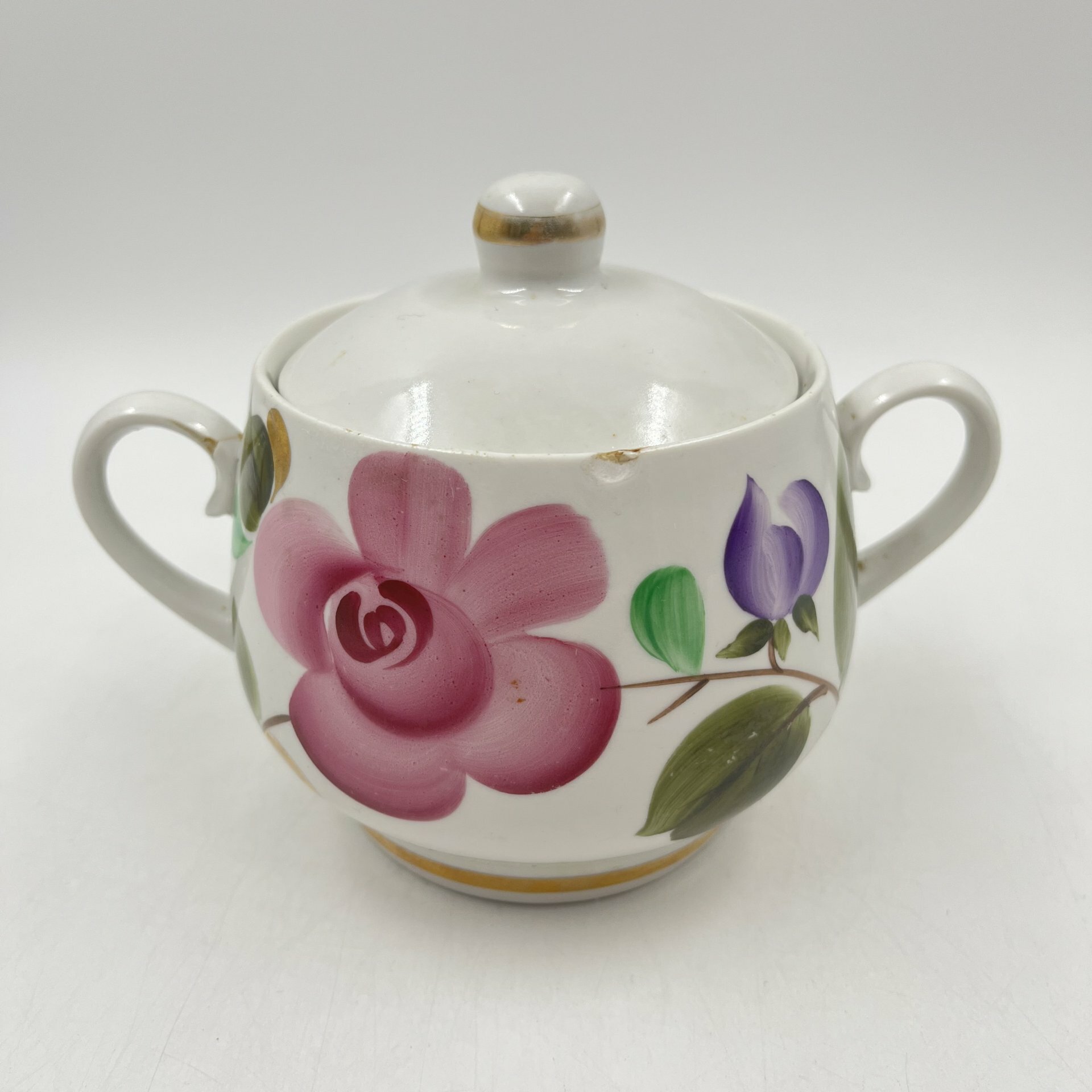 Сахарница с цветочным декором, фарфор, роспись