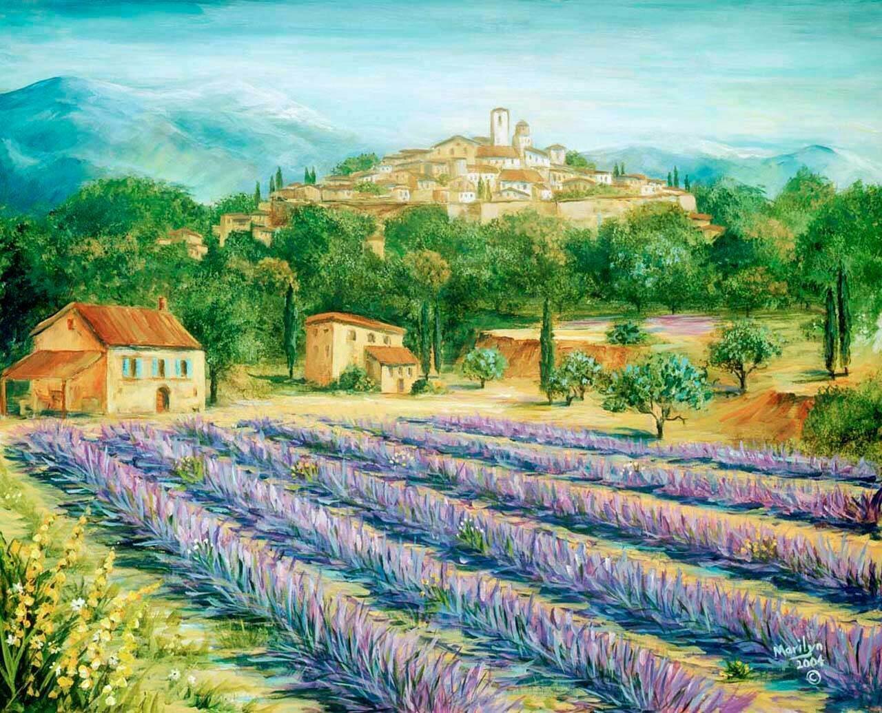 Фотообои Лавандовые поля 8-116-S-Холст 270 x 200 см (ВхШ) Бесшовные, флизелиновые, влагостойкие обои MasterFresok