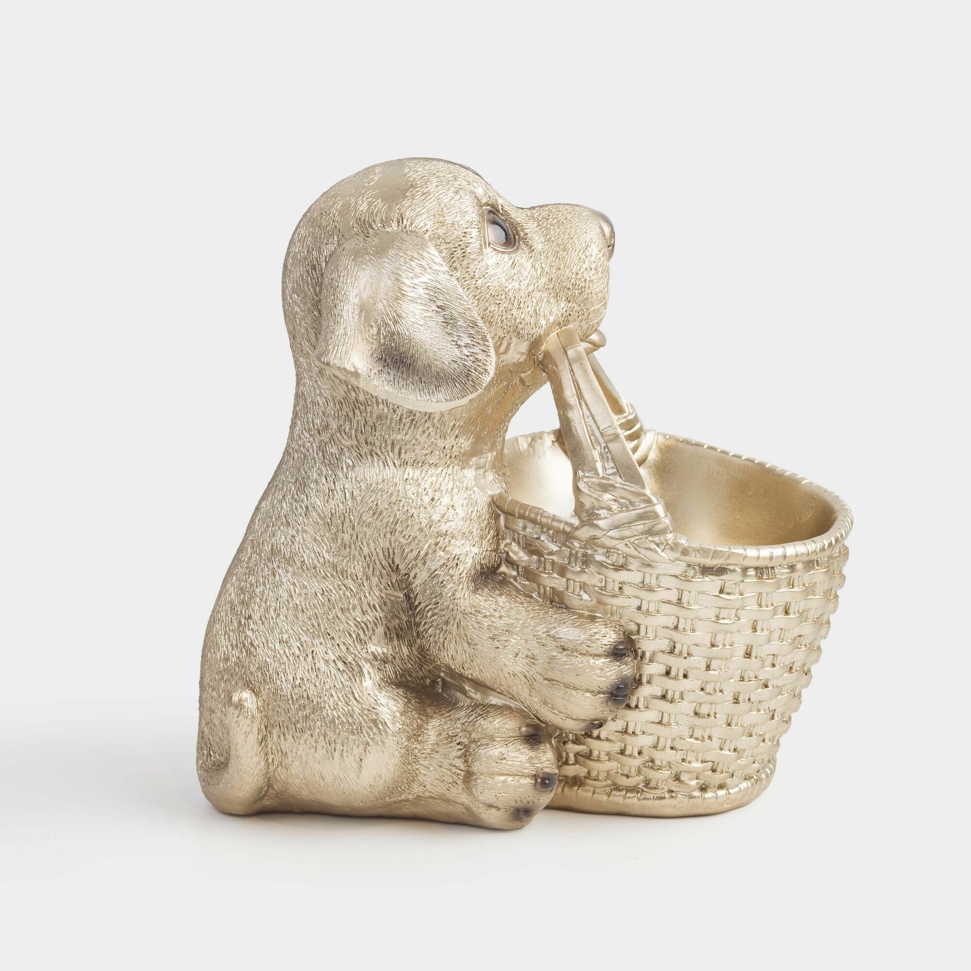 Конфетница, 18х12 см, с ручкой, полирезин, золотистая, Лабрадор с корзиной, Dog